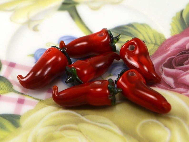 Chilli Pepper Glass Beads Artisan Handmade Lampwork Vegetables | Etsy