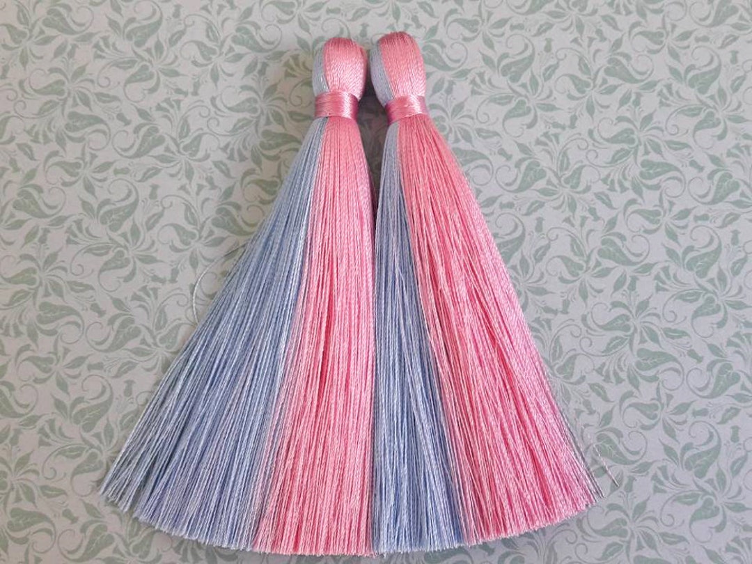 2 Colors Tassels - 4" Light Pink and Sky Blue Silk Tassels Pink Silver ...