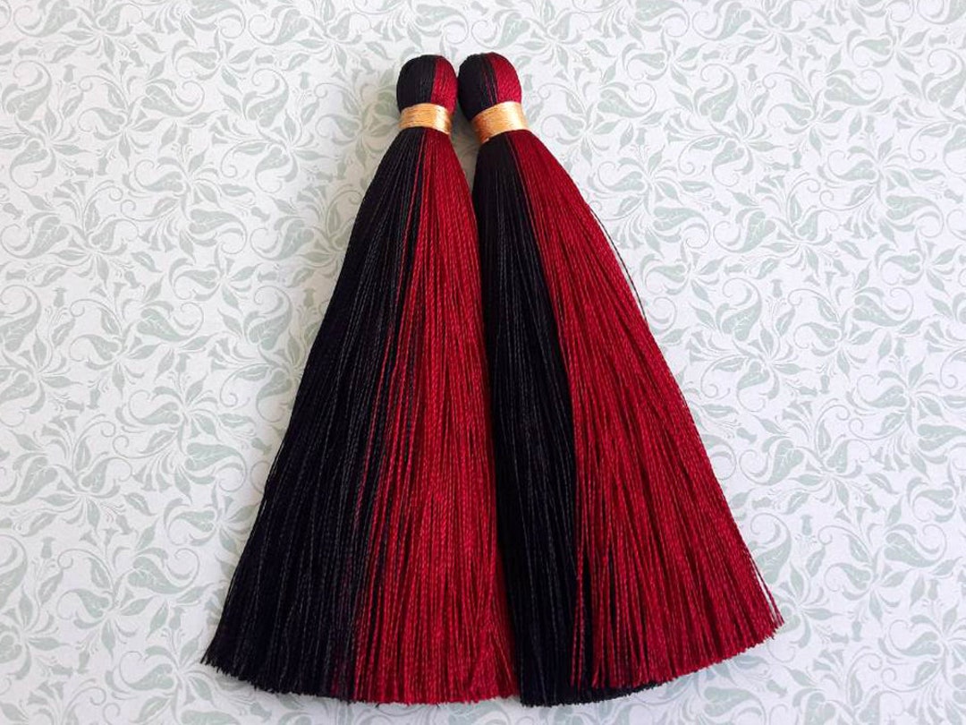 2 Colors Tassels - 4" Black and Dark Red Silk Tassels Gold or Black ...