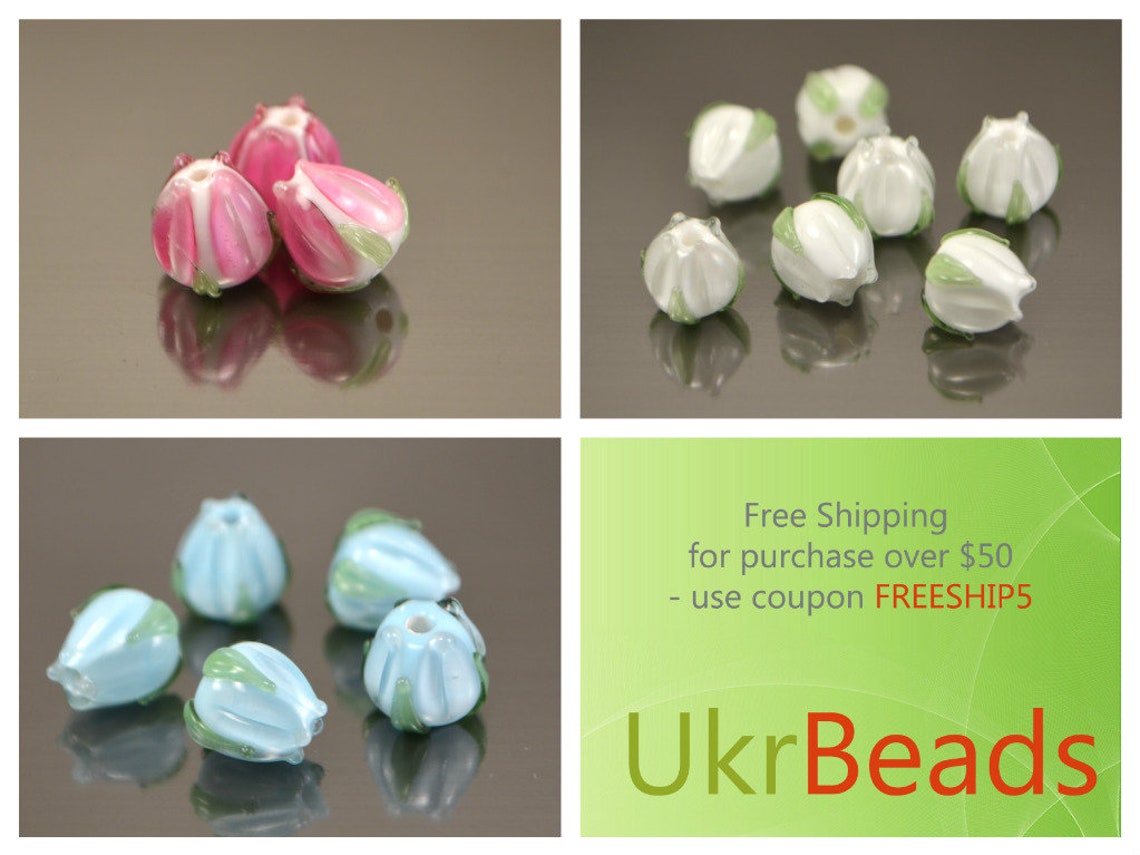 Handmade White Lampwork Flower Beads Set of 6pcs Artisan - Etsy