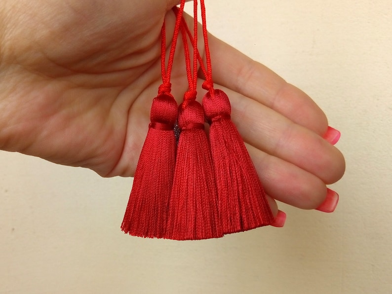 Dark red silk tassels 2 inch 5 cm with thread loop Tassels | Etsy