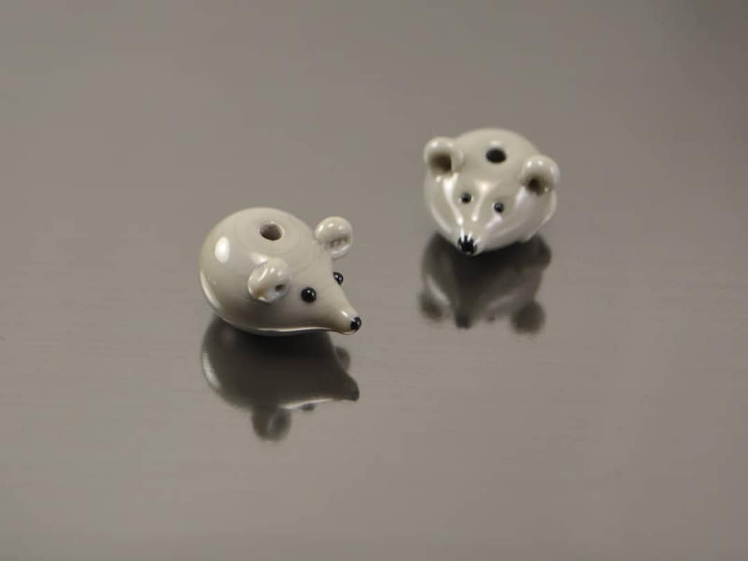 Lampwork Handmade Glass Mouse Beads Grey Mousy Miniature Animals Rat ...