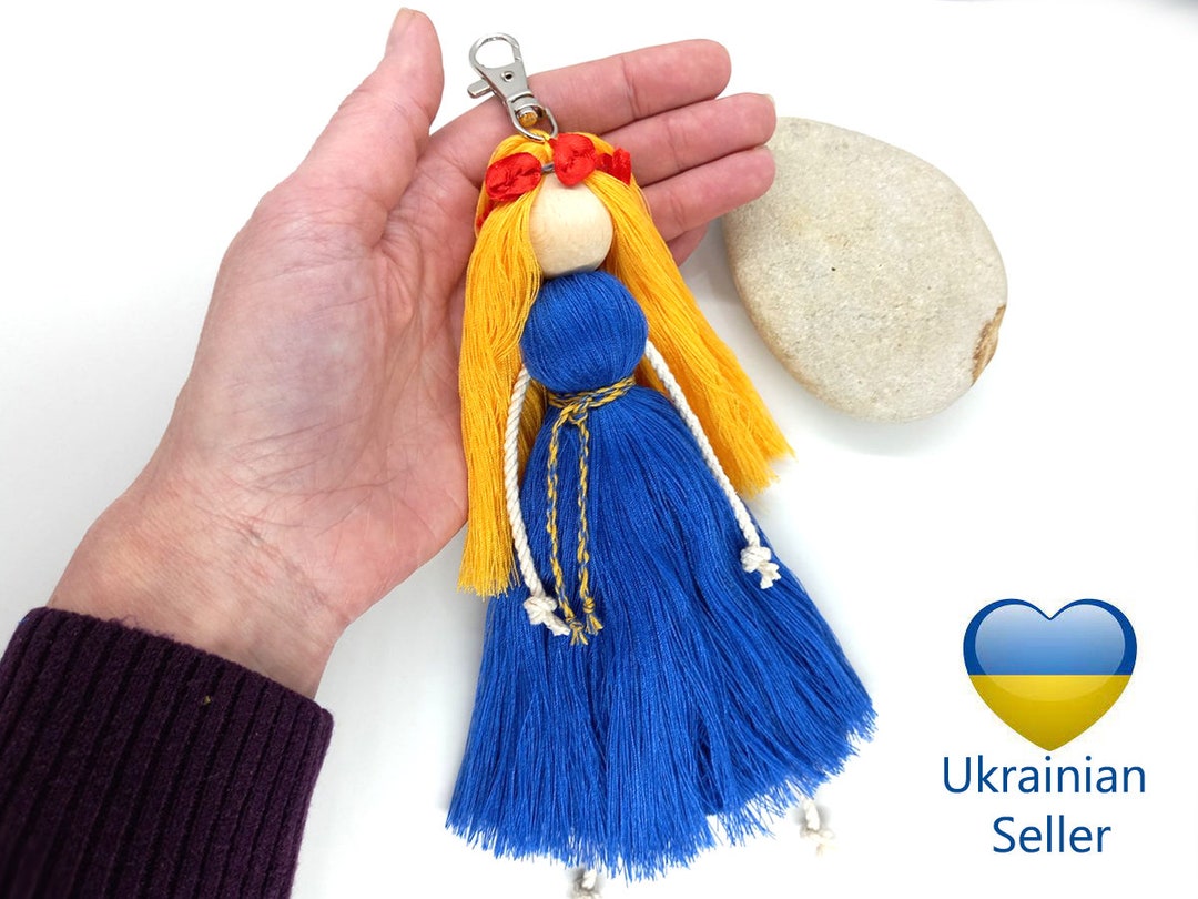 Ukrainian Doll Keychain, Stand With Ukraine, Blue and Yellow, Ukraine Symbol, Bag Charm, Purse ...