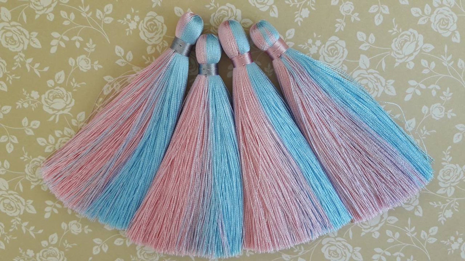 2 Colors Tassels 4 Light Pink and Sky Blue Silk | Etsy