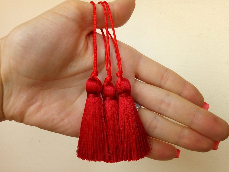 Dark red silk tassels 2 inch 5 cm with thread loop Tassels | Etsy