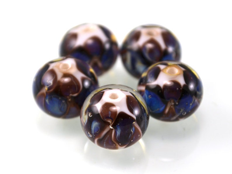 Round Lampwork Beads Handmade Round Beads Blue Flower White - Etsy