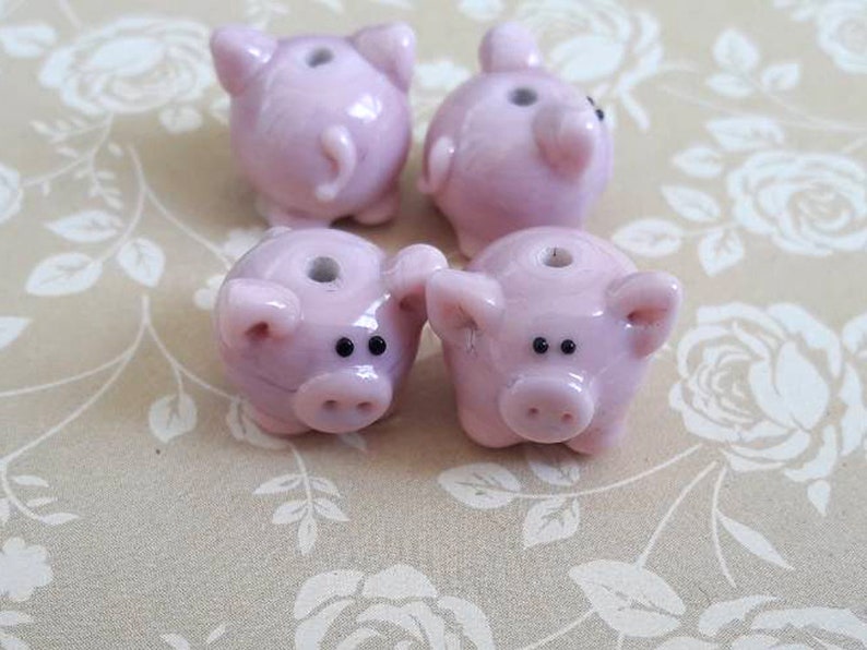 Handmade lampwork pig bead Glass miniature Farm animal Pink | Etsy