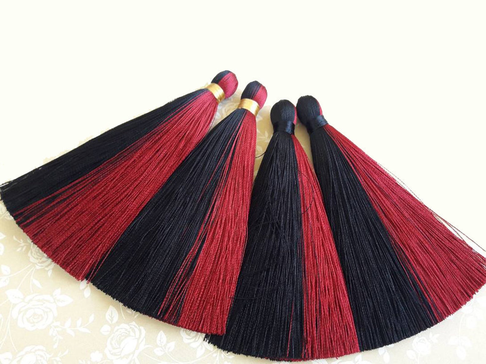 2 Colors Tassels 4 Black and Dark Red Silk Tassels - Etsy