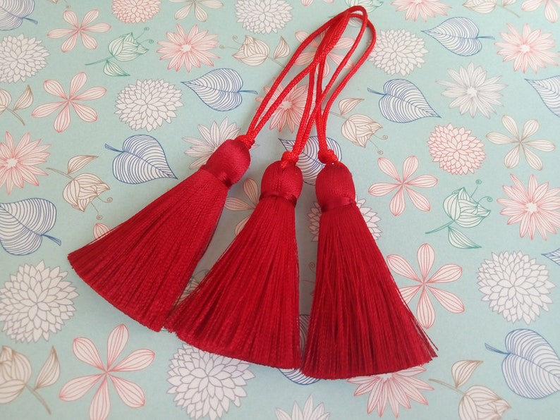 Dark red silk tassels 2 inch 5 cm with thread loop Tassels | Etsy