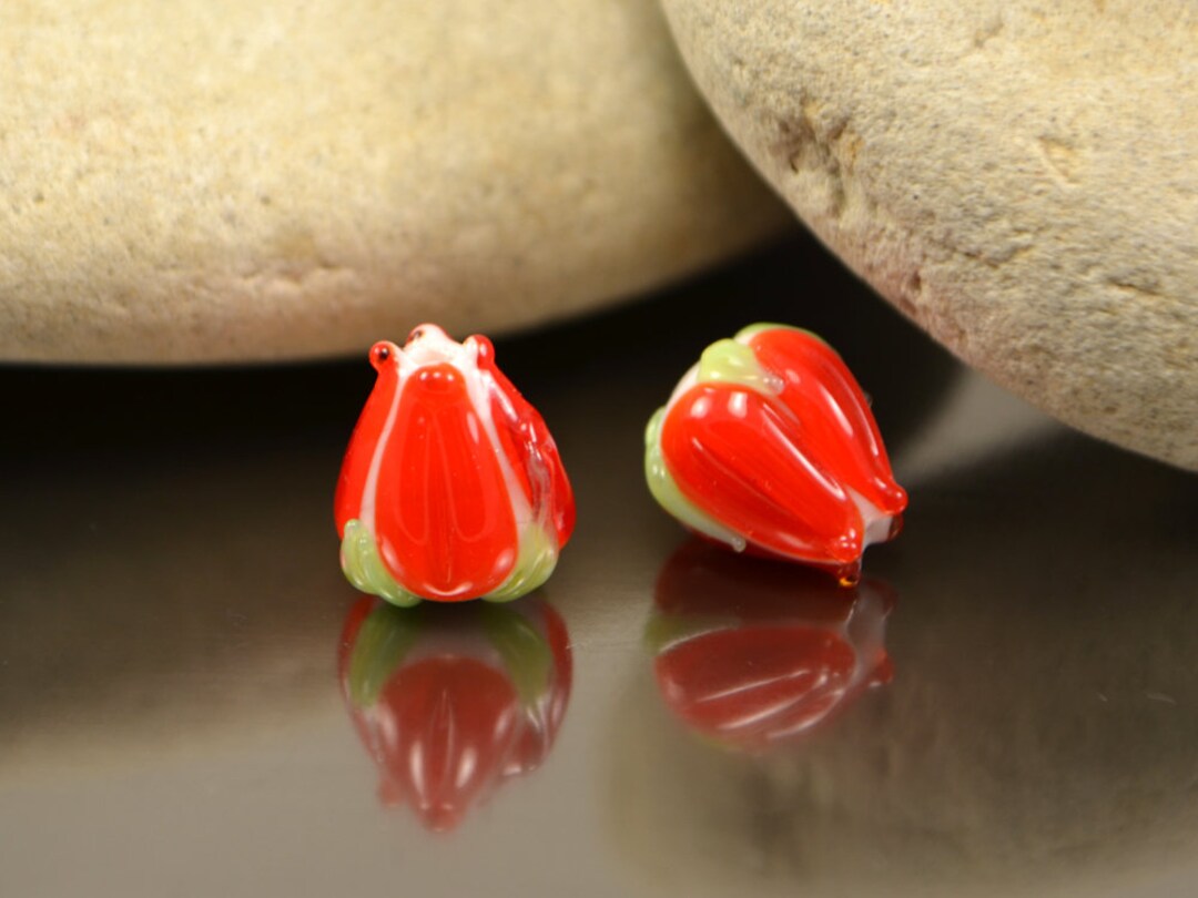 Red Glass Flower Bud Beads|scarlet Red Beads|red Wedding|scarlet Red ...
