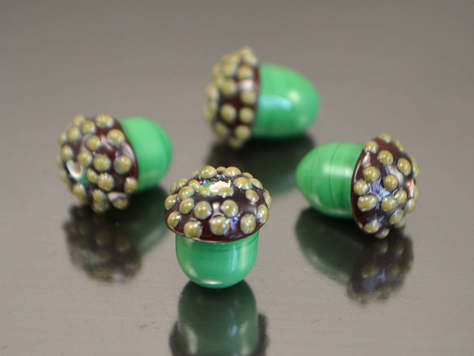 Green Acorn Beads Forest Lampwork Beads Artisan Lampwork | Etsy