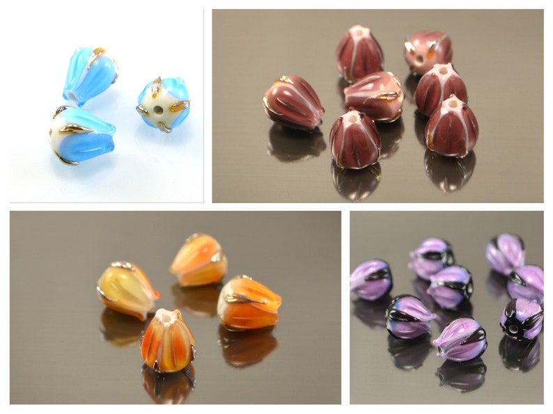 Lampwork Flower Buds beads handmade flower lampwork beads | Etsy