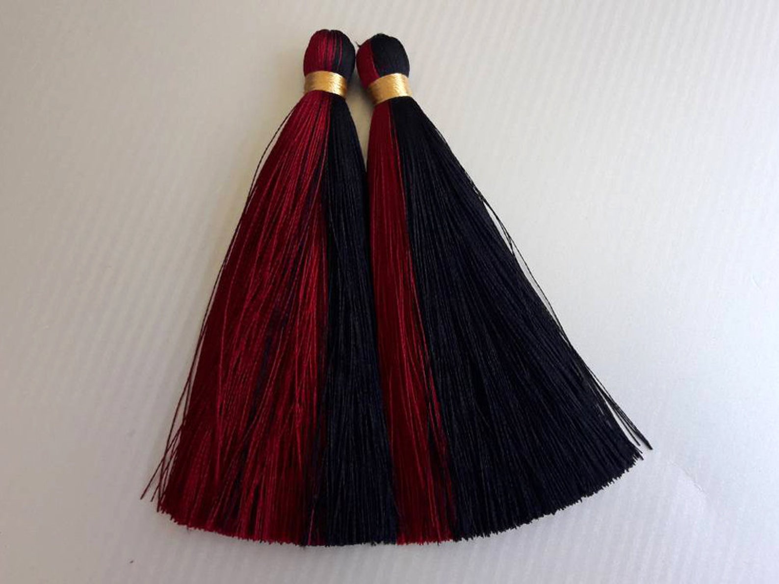 2 Colors Tassels - 4" Black and Dark Red Silk Tassels Gold or Black ...