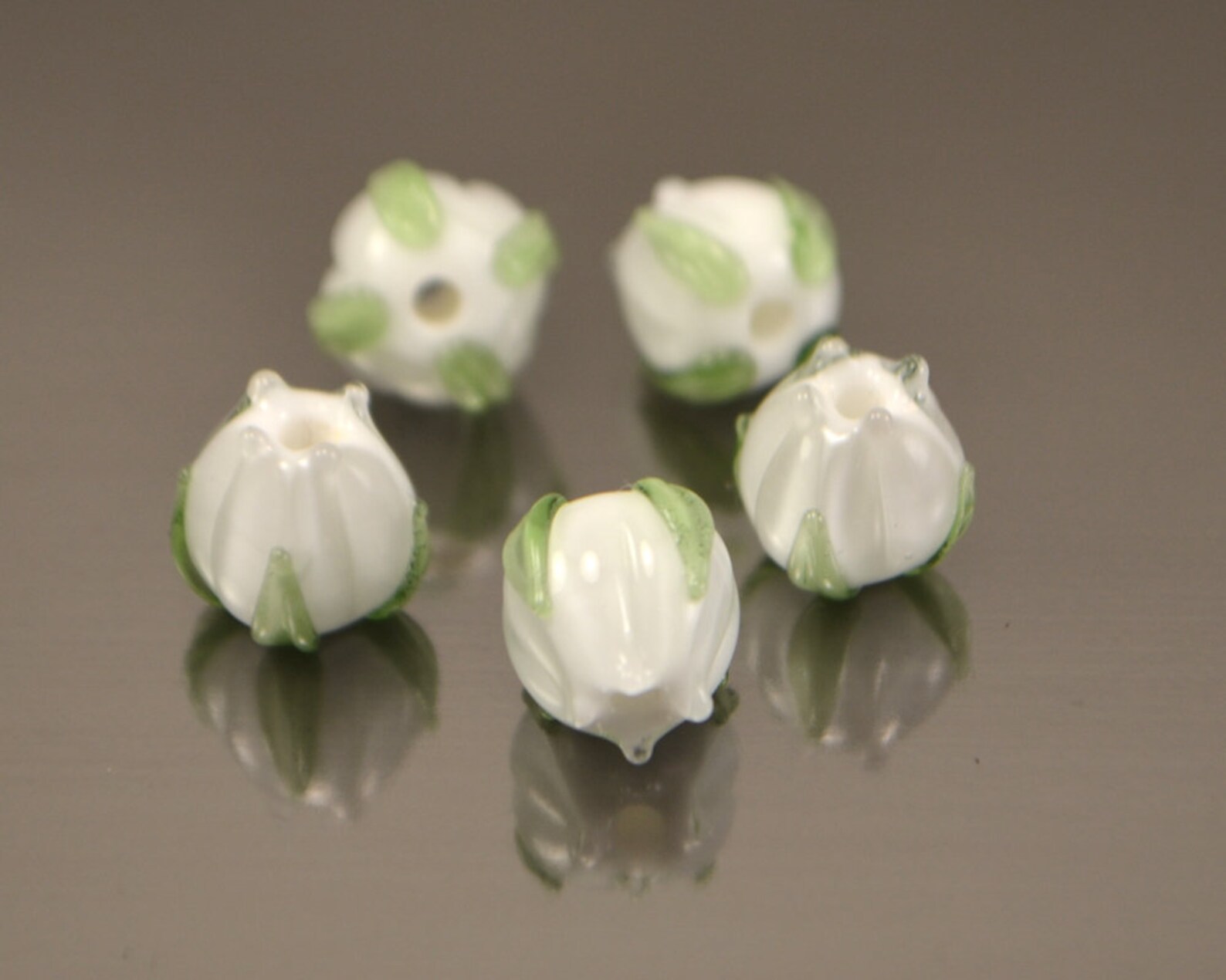 Handmade White Lampwork Flower Beads, Set of 6pcs, Artisan Lampwork ...