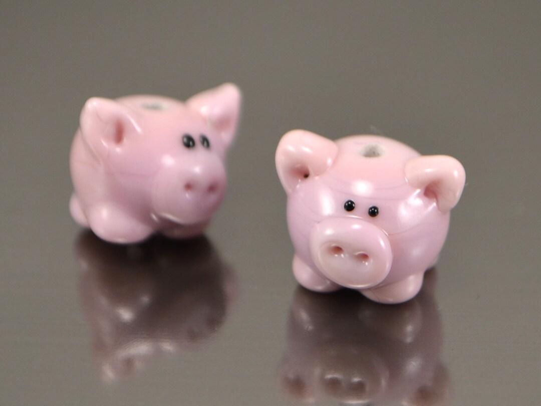 Handmade Lampwork Pig Bead, Glass Miniature, Farm Animal, Pink Animal ...