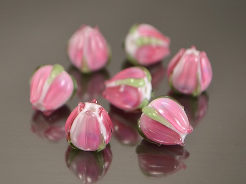 Lampwork Flower Buds beads handmade flower lampwork beads | Etsy