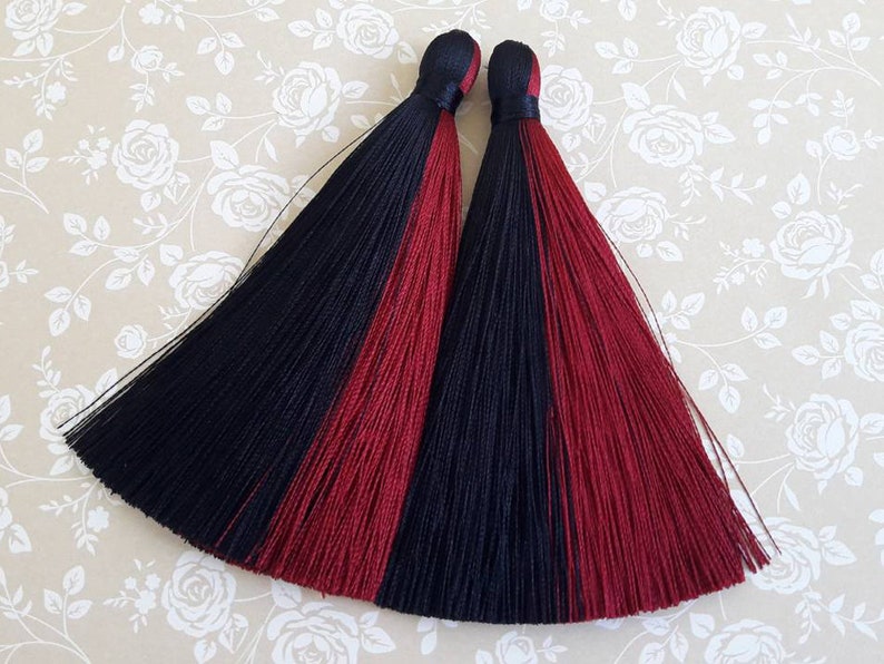 2 Colors Tassels 4 Black and Dark Red Silk Tassels | Etsy