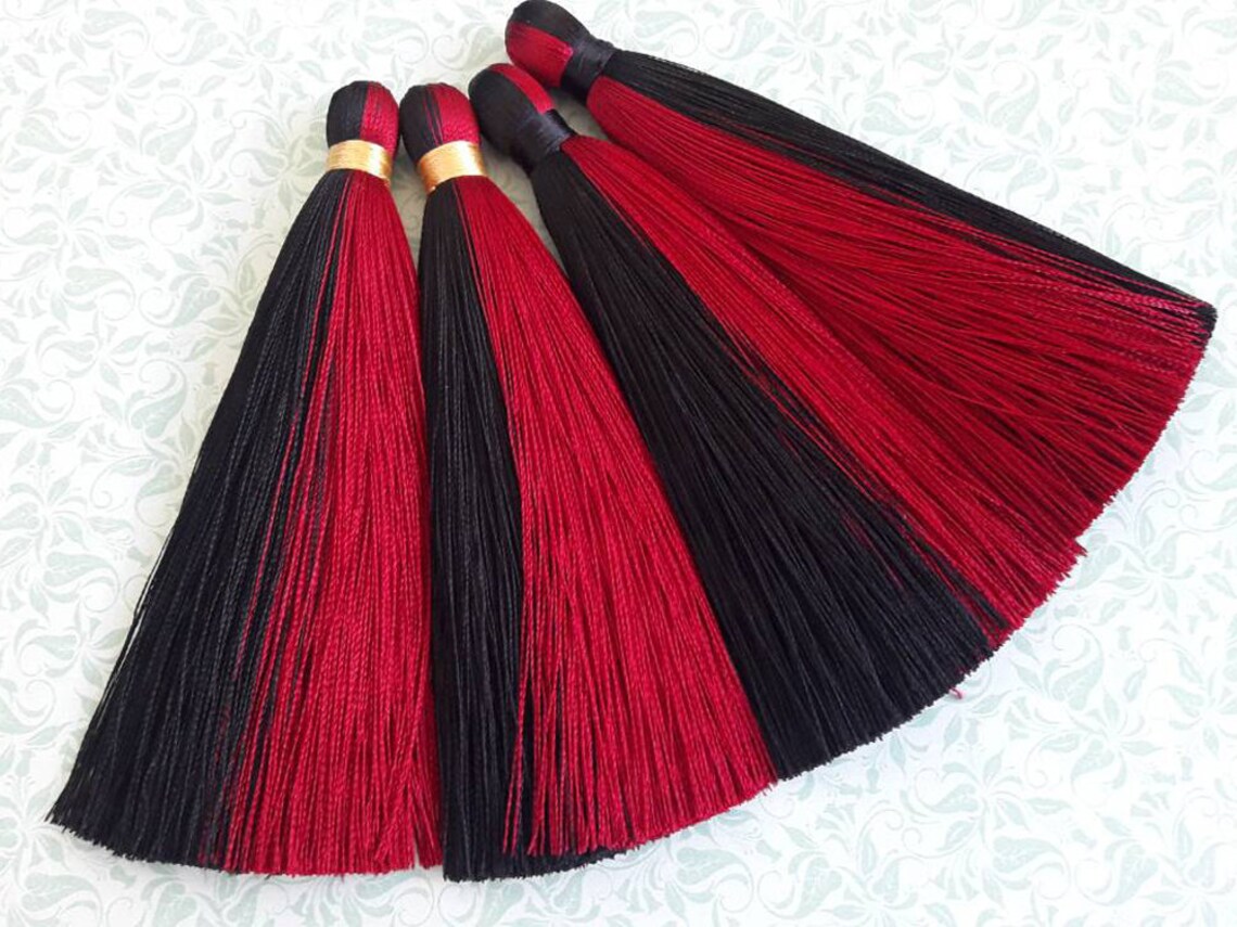 2 Colors Tassels 4 Black and Dark Red Silk Tassels | Etsy