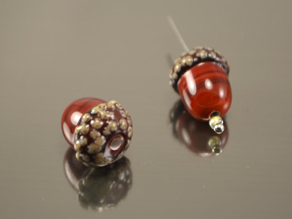Acorn Beads, Handmade Lampwork Forest Beads,glass Beads, Artisan ...