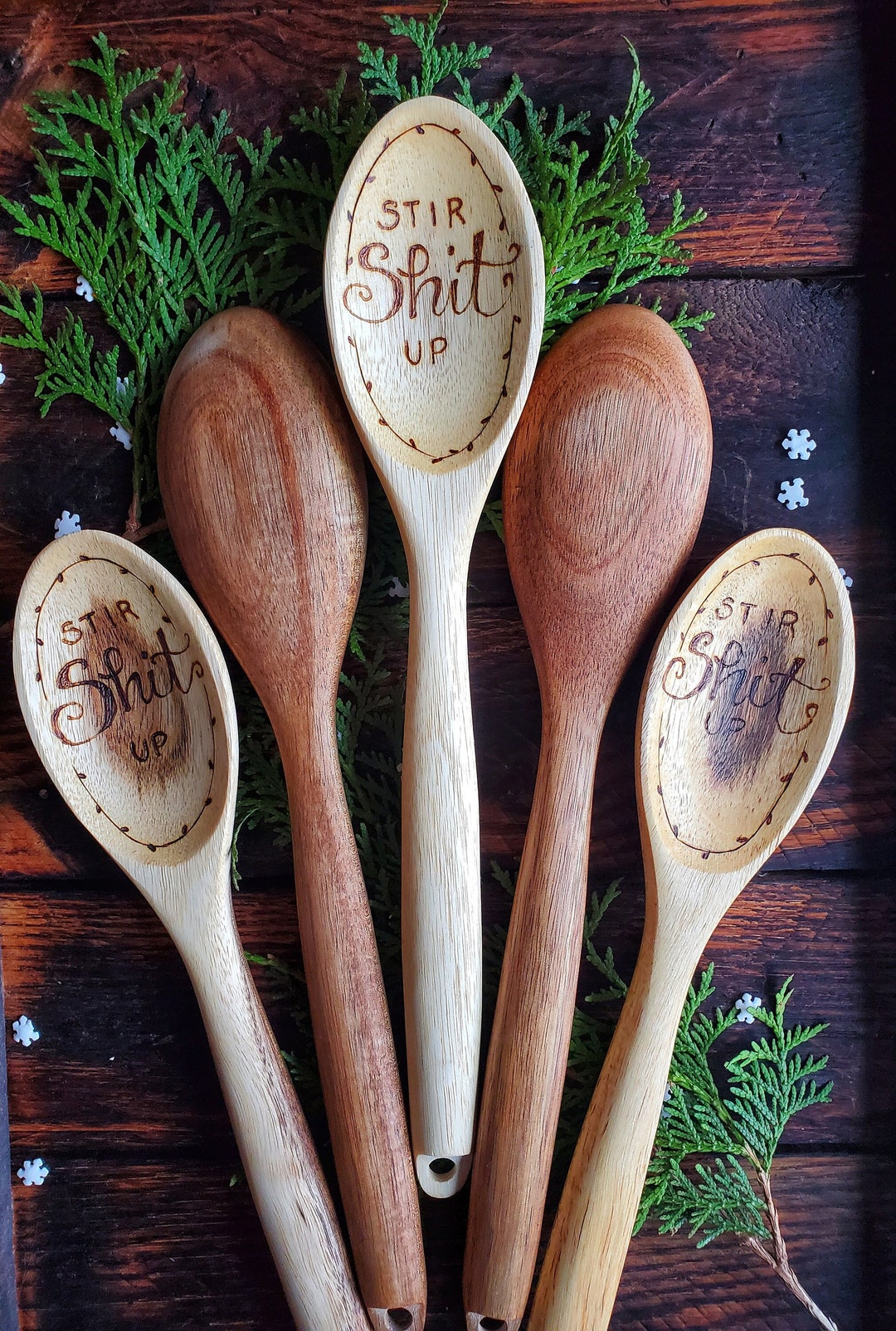 Stir Shit up Wooden Spoon Funny Witty Pyrography Kitchen Utensil ...
