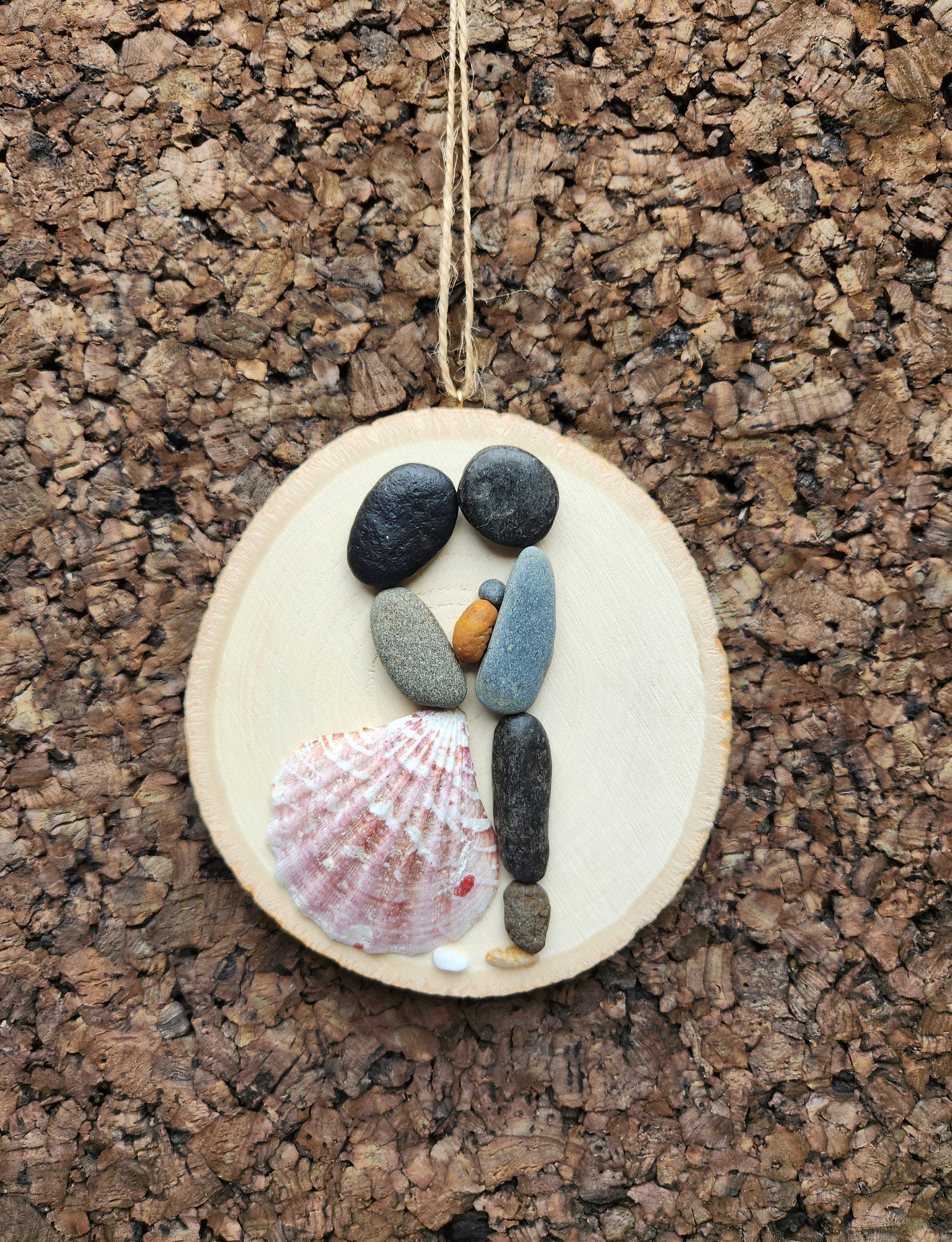 Pebble Art Family of Three Ornament Vintage Christmas Rustic Ornament ...