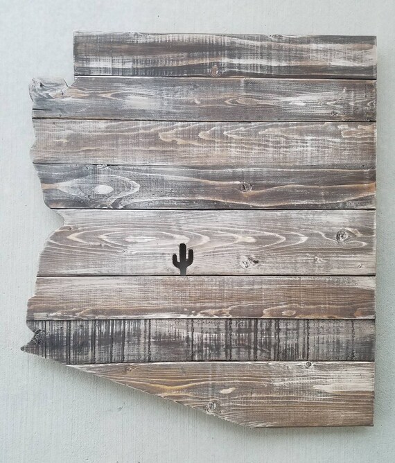 Large Arizona Sign with Cactus cutout AZ State Pallet Sign | Etsy