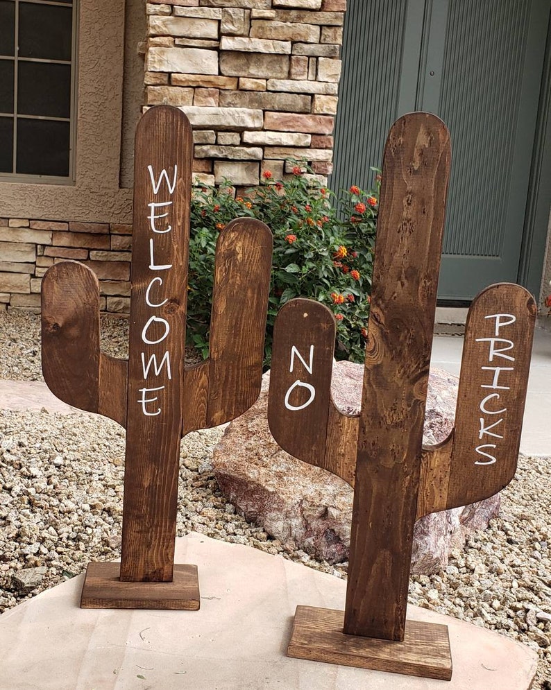 Cactus Sign Wood Cactus Front Door Sign Standing Cactus | Etsy