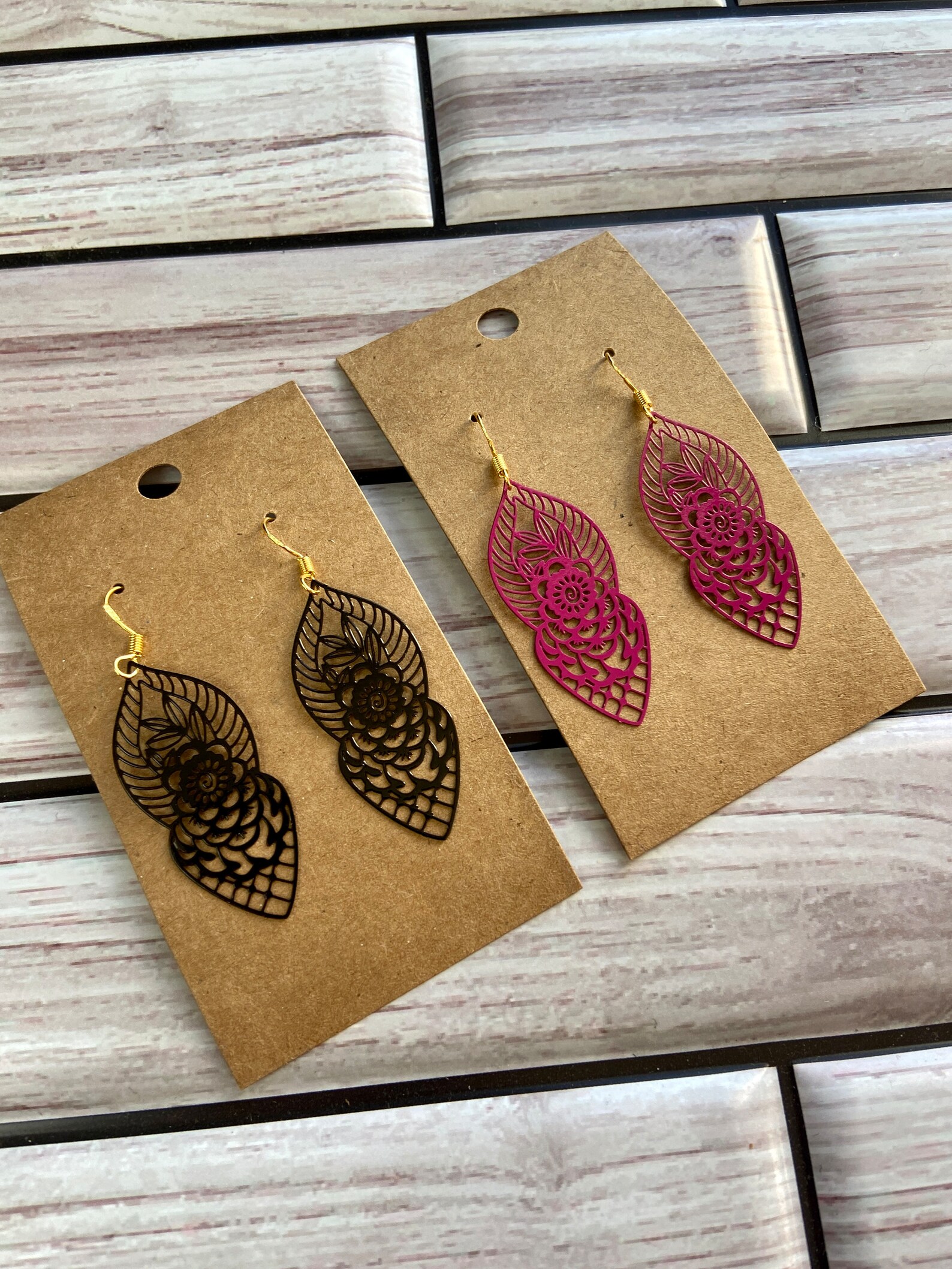 Lightweight Laser Cut Filigree Metal Drop Earrings, Hypoallergenic - Etsy