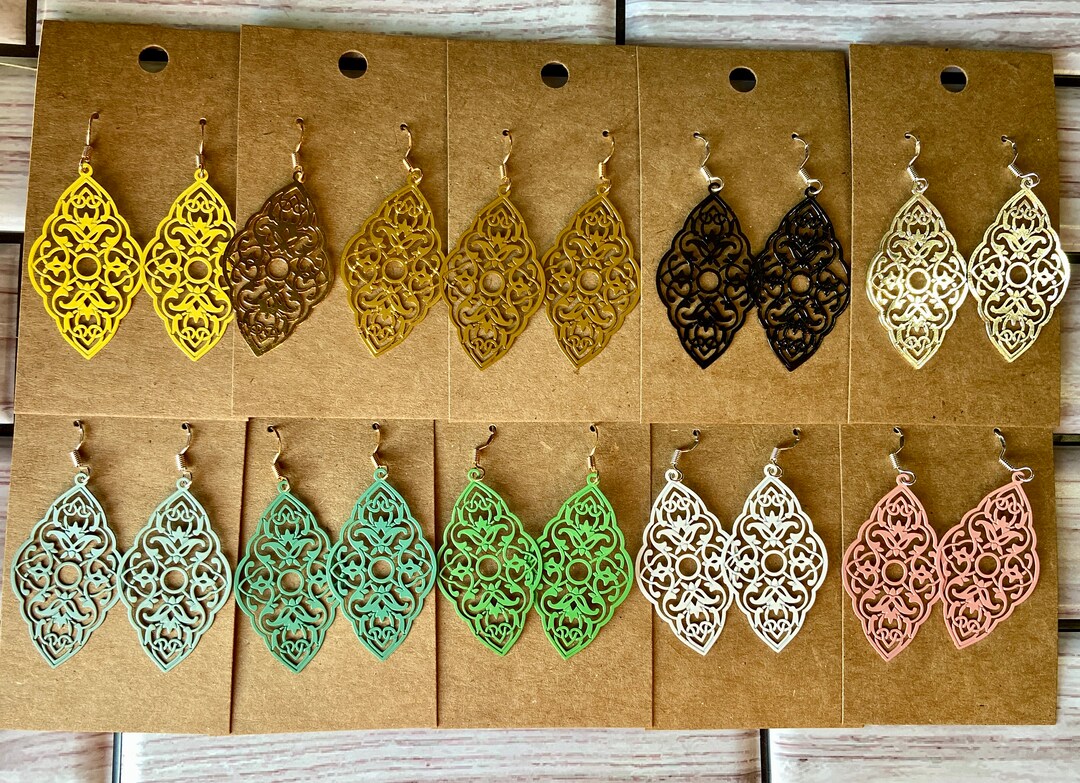 Lightweight Laser Cut Filigree Drop Earrings, Hypoallergenic - Etsy