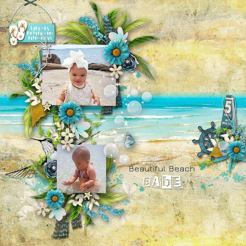 Digital Scrapbooking QUICK PAGES OCEAN x 4 premade Pages to | Etsy