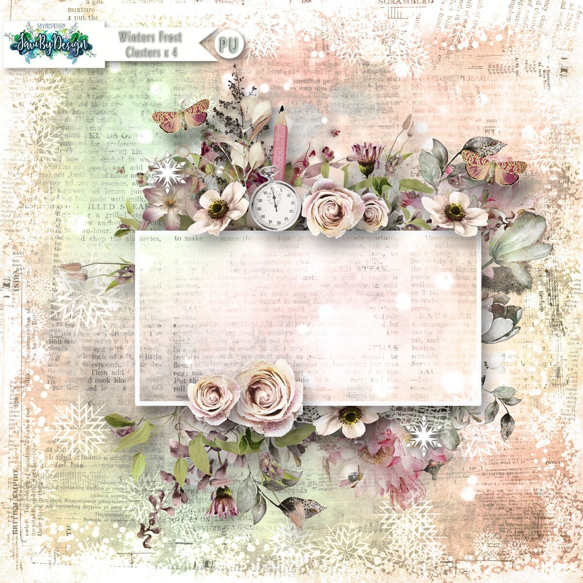Papercraft Digital Scrapbooking Clusters set of 4 WINTERS FROST premade ...