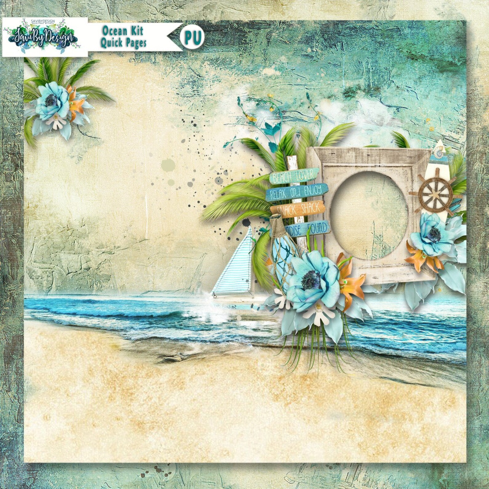 Digital Scrapbooking QUICK PAGES OCEAN x 4 premade Pages to | Etsy