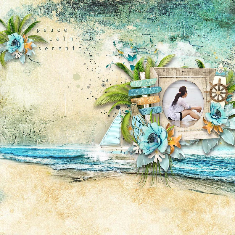 Digital Scrapbooking QUICK PAGES OCEAN x 4 premade Pages to | Etsy