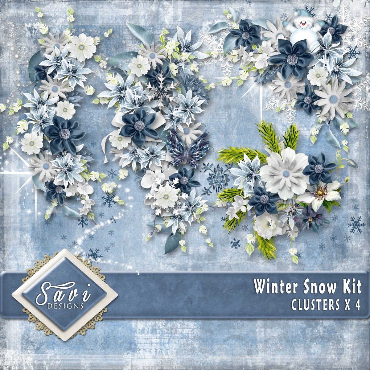 Papercraft Digital Scrapbooking Clusters set of 4 WINTERS FROST premade ...