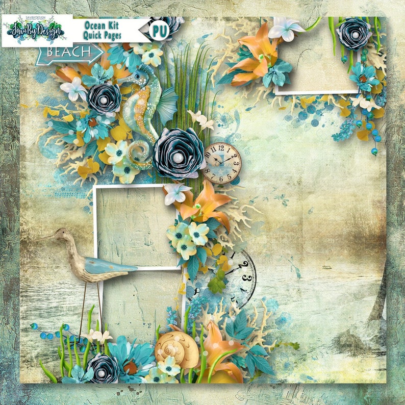 Digital Scrapbooking QUICK PAGES OCEAN X 4 Premade Pages to - Etsy