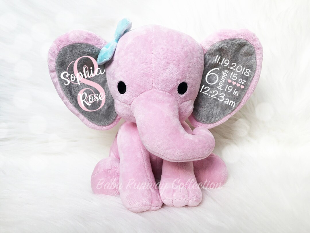 Newborn Gift, Birth Announcement Elephant, Birth Stats Elephant ...