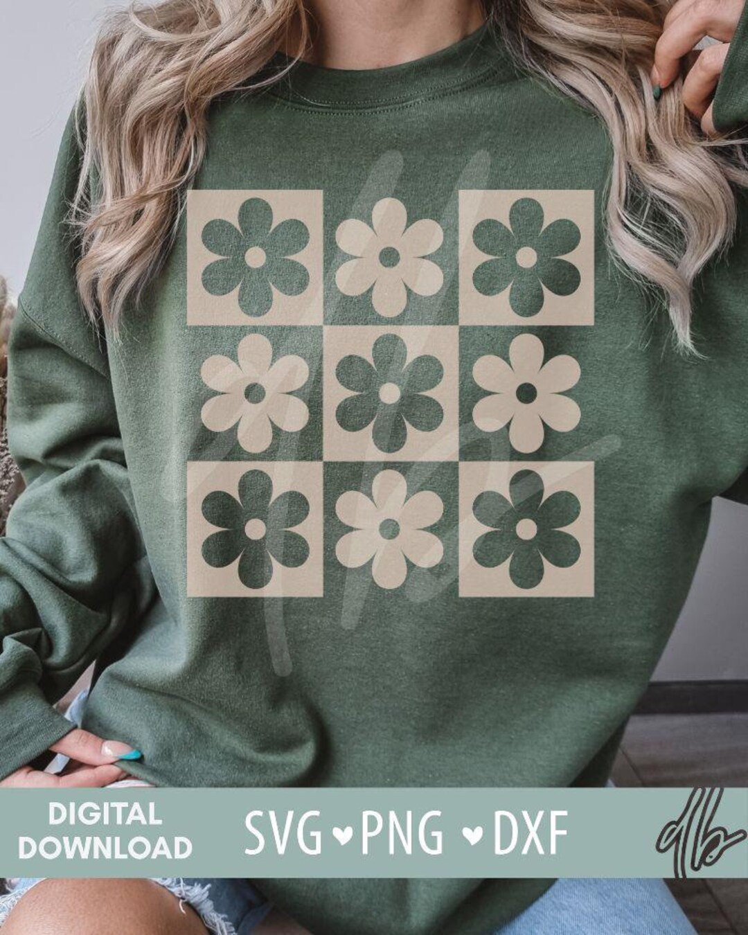 Daisy Checkered Boho Svg, Neutral Checkerboard Daisy Png, Flower ...