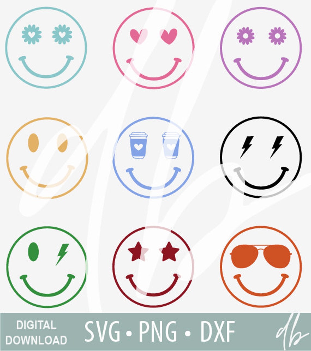 Smiley Face SVG, Star Smiley Face SVG, Retro Smiley PNG, Smiley Face ...