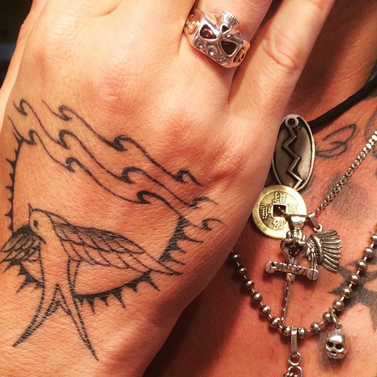 Johnny Depp Skull Ring with Golden Symbols & Stones | Etsy