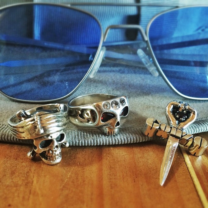 Johnny Depp Skull Ring with Golden Symbols & Stones | Etsy