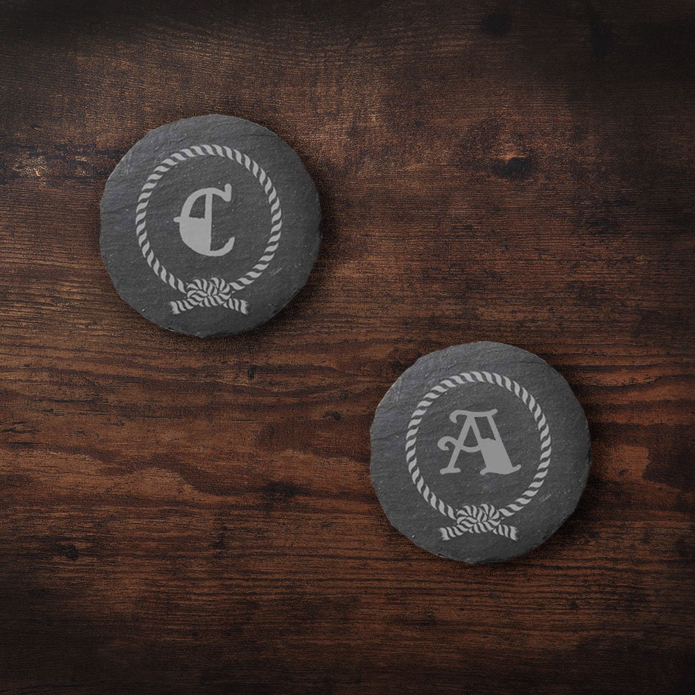 Personalised Round Slate Coasters With Nautical Rope and - Etsy UK