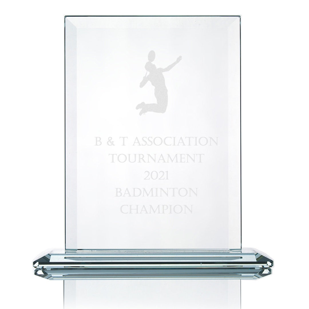 Personalised Badminton Large Executive Glass Award/trophy 7.5 With ...
