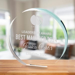 Personalised Crystal Circle Glass Trophy Award, Custom Engraved Text ...