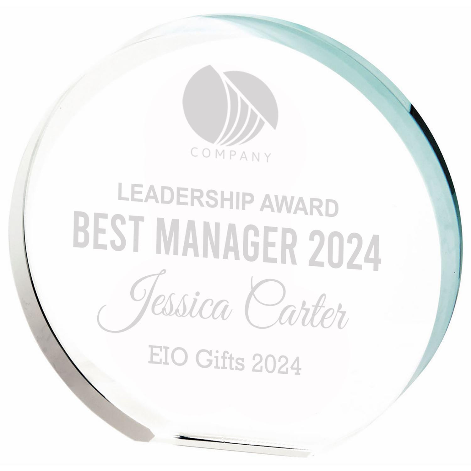 Personalised Crystal Circle Glass Trophy Award, Custom Engraved Text ...