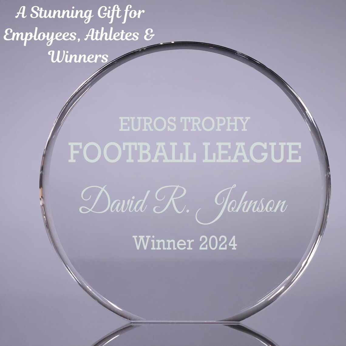 Personalised Crystal Circle Glass Trophy Award, Custom Engraved Text ...