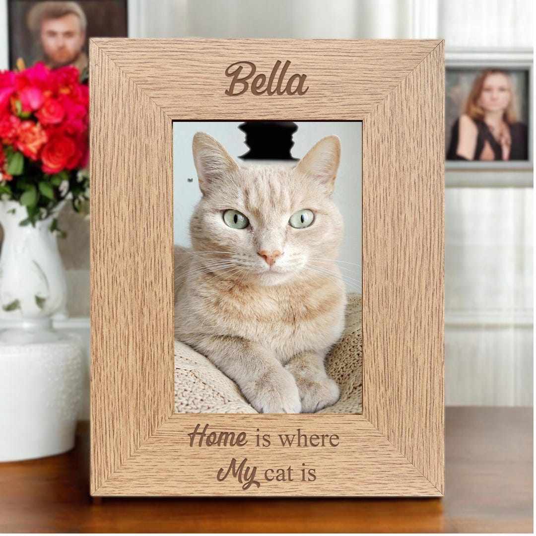 Personalised 6x4 French Oak Wooden Photo Frame, Custom Engraved Text, Portrait or Landscape With ...