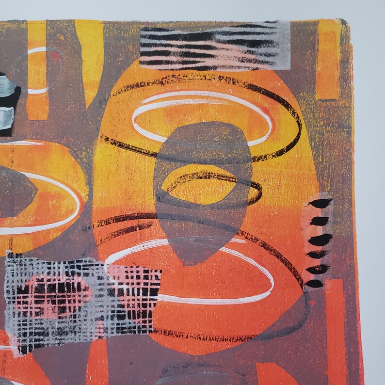 Sunset Original Monoprint Art Print Signed MCM Abstract With Collage 18 ...