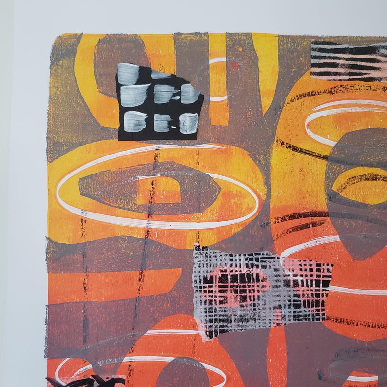 Sunset Original Monoprint Art Print Signed MCM Abstract With Collage 18 ...