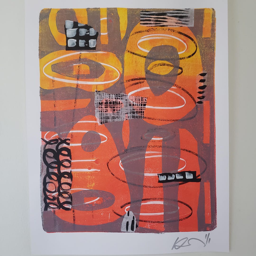 Sunset Original Monoprint Art Print Signed MCM Abstract With Collage 18 ...
