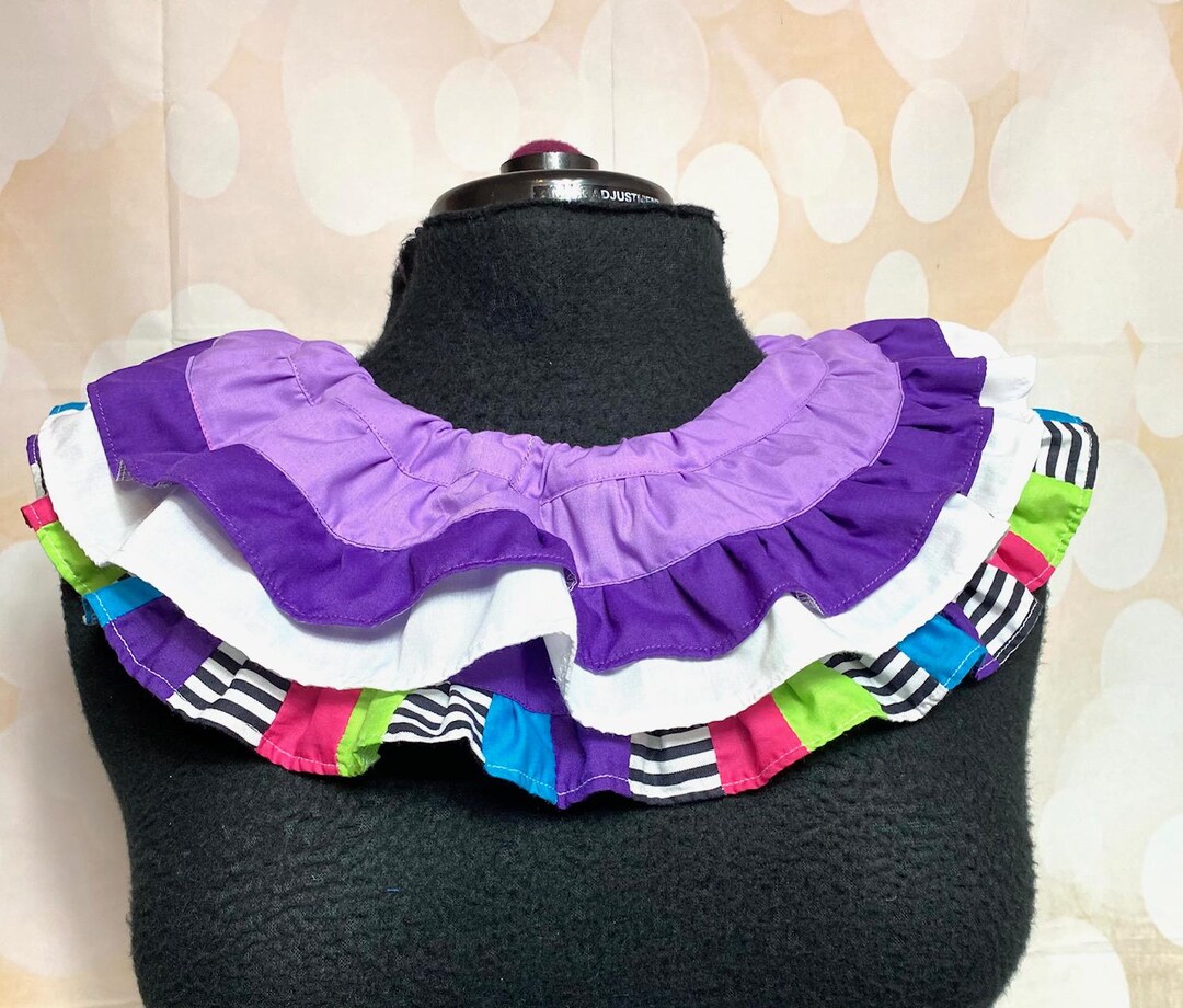 Purple Multi Colour Clown Circus Neck Collar Ruff Handmade Cotton Poly ...